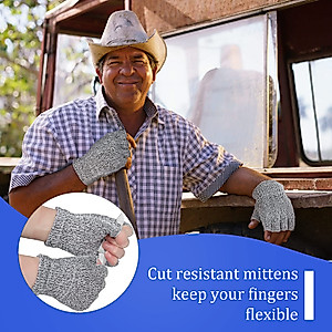 2 Pair Cut Resistant Half Finger Protection Gloves for Home Use (Grey and Black)