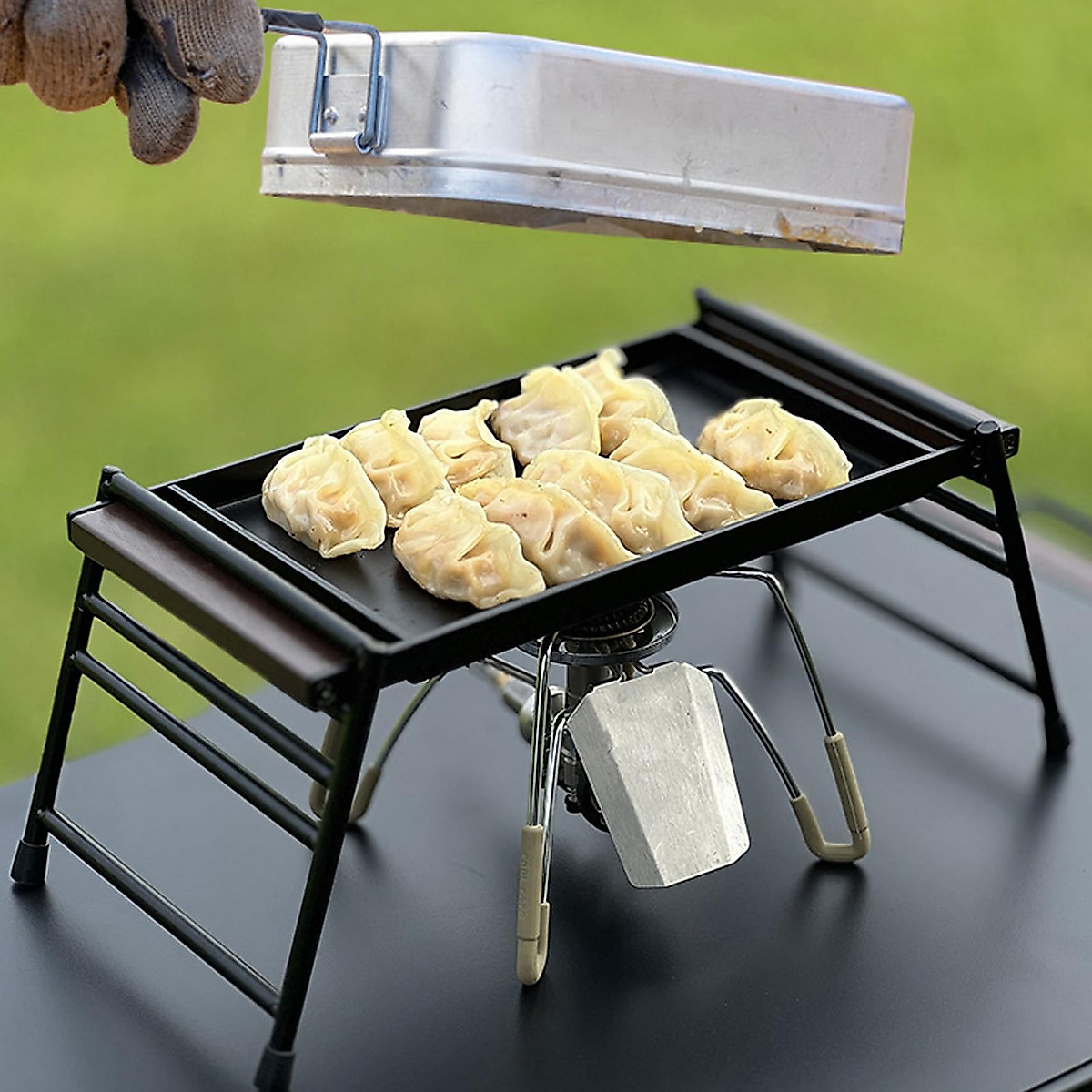 Camping BBQ Plate Set, Portable Foldable Lifting Barbecue Grill Set with Storage Bag for Travel