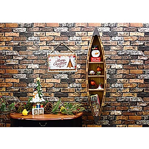 Wood Hanging Boat Shelf 47" Nautical 3-Tiered Shelves for Living Room Bathroom Bedroom - Beach Themed Decorative Bookcase Wooden Wall Art Ornament Display Shelf Rustic Coastal Home Decor (D)