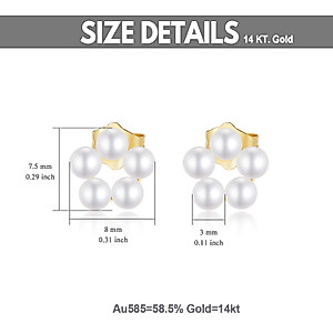 14K Solid Gold Pearl Earrings for Women, Quality Freshwater Cultured Pearl Studs Earrings Gold Jewelry Gift for Wife, Mother, Girl