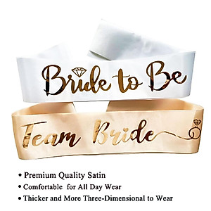 Jozlynn Team Bride Sash Set 1 White Bride to Be Sash and 6 Team Bride Sashes Bachelorette Party Supplies with Shiny Rose-gold Font Bachelorette Sash Bridesmaid Sashes for Bridal Party and Wedding (7)
