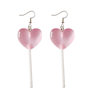 ROSTIVO Heart Lollipop Earrings Cute Candy Dangle Earrings for Women Resin Heart Earrings 80s 90s Earrings Valentines Day Gift (Pink)