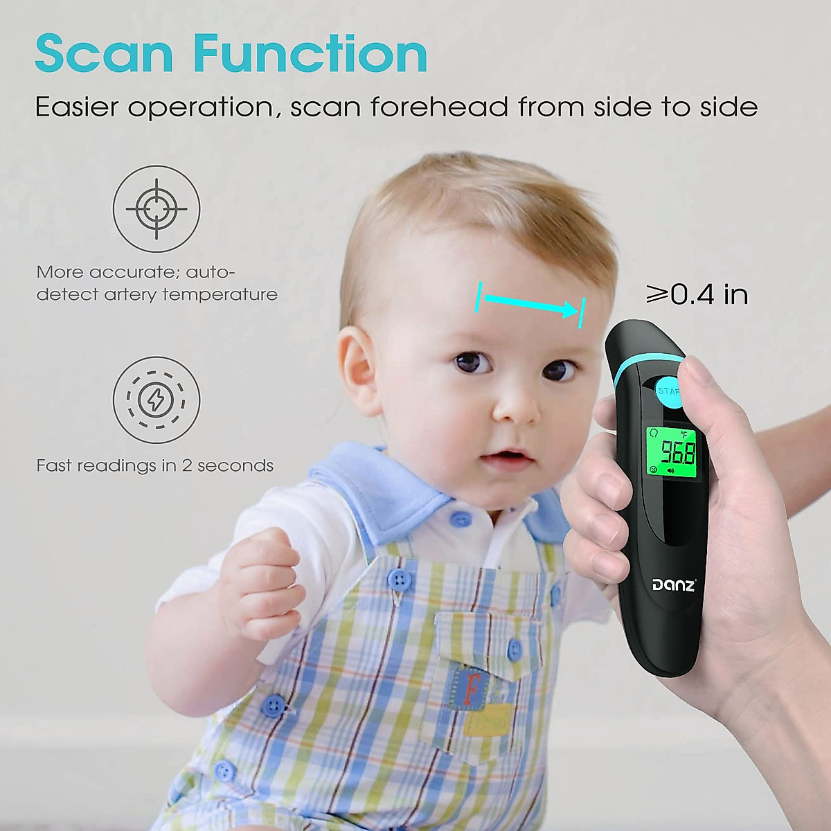 Forehead Thermometer for Adults, 4 in 1 Ear Thermometer for Kids, No Touch Baby Thermometer, Digital Thermometer with Fever Alarm and Object Measurement - Fast, Reliable and Accurate (Black)