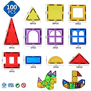 MAGBLOCK Magnet Toys Kids Magnetic Building Tiles 100 Pcs 3D Magnetic Blocks Preschool Building Sets Educational Toys for Toddlers Boys and Girls.