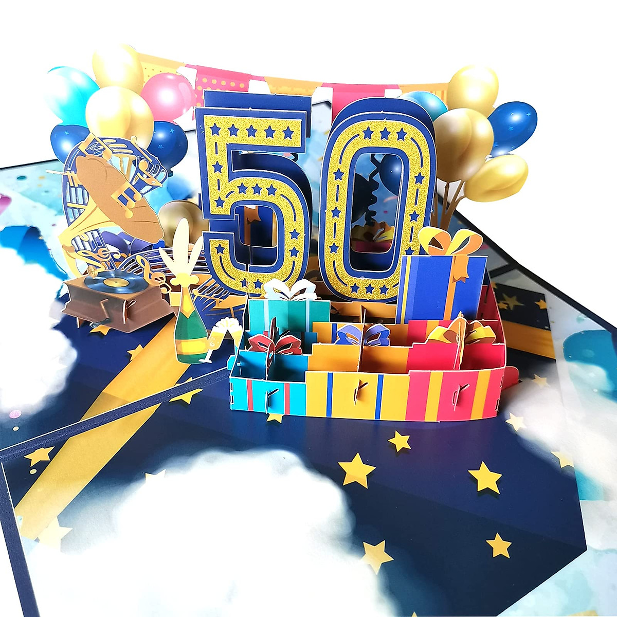 UVATAHONA 3D Pop Up Birthday Cards, Happy 50th Birthday Card for Him or Her, Cheers 50 Years Old Birthday Greeting Cards Best for Husband, Wife, Mom, Dad, Sister, Brother, Friend