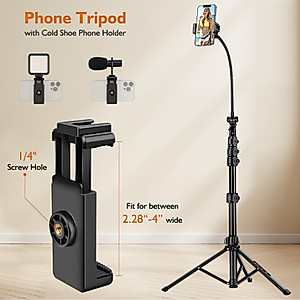 VICTIV 85" Tall Cell Phone Tripod Stand with Gooseneck and Remote, Portable Travel Tripod Stand, Overhead Tripod for iPhone 14 Pro Max/13/12/Android for Recording/Watching/Cooking/Fitness/Vlog