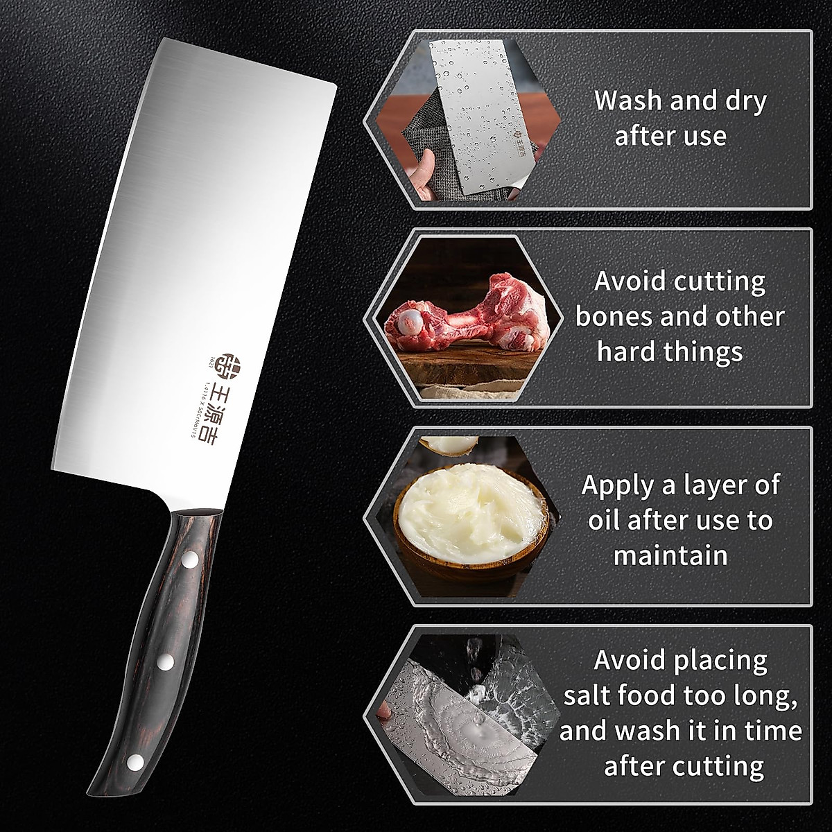 WANGYUANJI Kitchen Knife,High Carbon Stainless Steel Knife for Vegetable and Meat Cutting with Wood Handle,Avoid Cutting Bones,Suitable for Home Kitchen and Restaurant