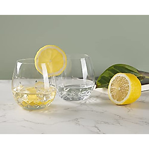 Hand Cut Stemless Wine Glasses by SHOSHIN - Lead-free Crystal Drinking Glass - Perfect gift for Him or Her (15 Oz, Set of 4)…