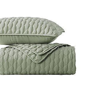 WDCOZY Sage Green Quit Twin Size Bedding Sets with Pillow Sham, Lightweight Soft Bedspread Coverlet, Quilted Blanket Thin Comforter Bed Cover, All Season Spring Summer, 2 Pieces, 68x90 inches