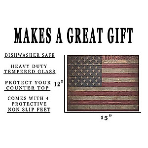 Patriotic USA Wood Flag Look Design Glass Cutting Board Decorative American United States of America Rustic Design