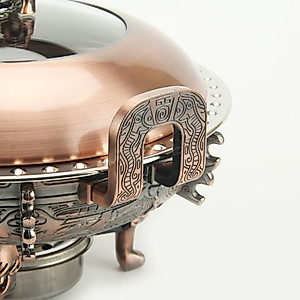 ZHIRCEKE Full Size Stainless Steel Chafing Dish Round Chafer Buffet Warmers W/Food Pans, Aluminum Stand, Visible Pot Lid and Fuel Holders,Red Copper