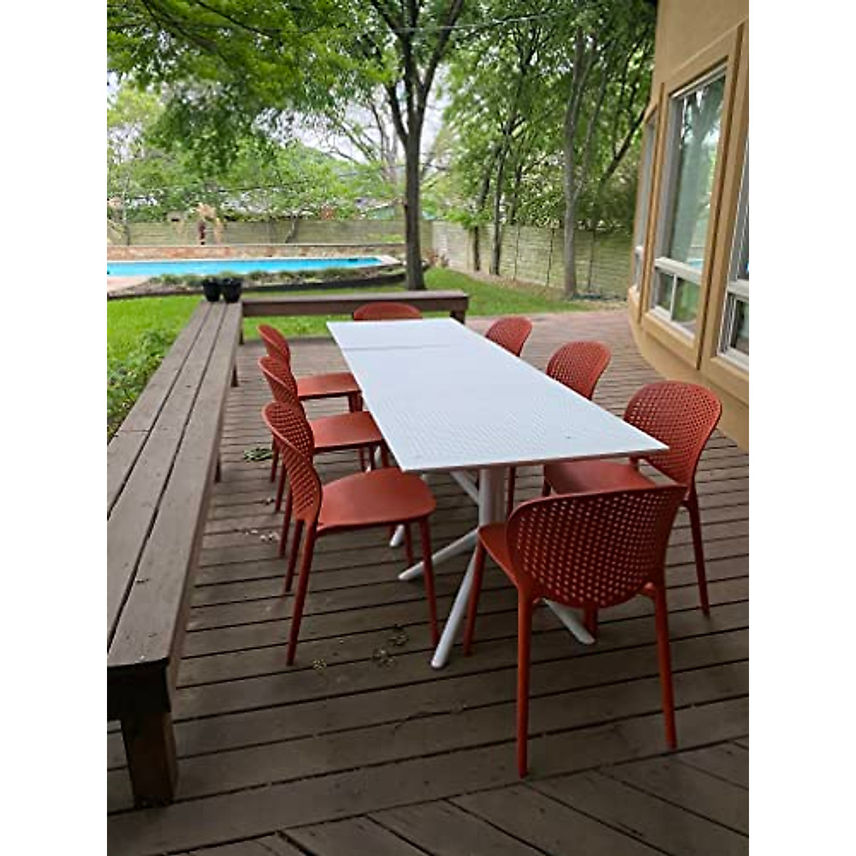 2xhome Set of 2 Modern Pool Patio Chairs, Stackable Dining Side Chairs for Indoor Outdoor Kitchen Living Room Restaurant, Orange