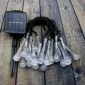 Goodia Solar Outdoor String Lights, 15.7ft 20 LED Water Drop Icicle Ambiance Lighting for Indoor,Bedroom,Patio,Lawn,Landscape,Fairy Garden,Home,Wedding,Holiday,Christmas Tree,Party