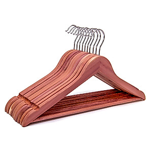 American Red Cedar Wooden Coat Suit Hangers, Wood Skirt Dress Hangers, Smooth Cut Notches- 360°Flexible Hook- Solid Non-Slip Bar 10 Pack-Natural - HL03N