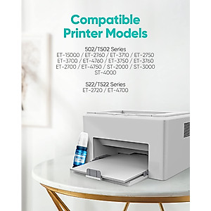 T502 502 T522 522 EcoTank Ink Refill Bottles Ultra-high Capacity Combo Pack for Epson ET-2803 ET-2760 ET-2750 ET-2720 ET-3750 ET-3760 T-4750 ET-4800 ET-15000 ET-2800 ET-2850 ST-4000 (4 Pack)