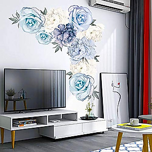 Amaonm Creative Removable 3D Light Blue and White Peony Flower Wall Decals Floral Wall Sticker DIY Peel and Stick Art Decor for Living Room Kids Bedroom Baby Girls Nursery Rooms Wall Corner (Peony)