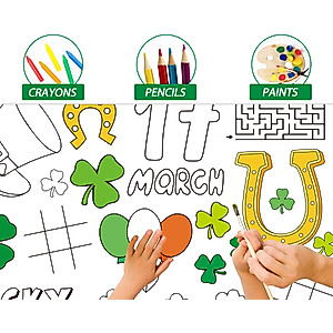 Wiooffen 47"x 82" St. Patrick's Day Giant Coloring Tablecloth Posters Activity for Kids, Huge Holiday Color-in Paper Poster Table Cover Arts and Crafts for Kids Preschool Kindergarten Classroom
