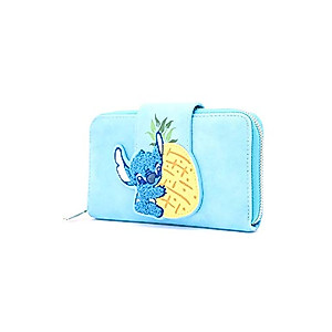 Loungefly x Lilo and Stitch Pineapple Stitch Chenille Snap Wallet, Blue, Standard