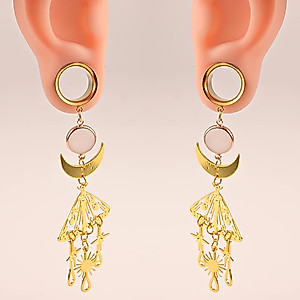 Vankula 2PCS Butterfly Crescent Moon Pendant Hypoallergenic Stainless Steel 0g 2g Plugs Ear Gauges Tunnels Piercing Expander Stretchers Fashion Body Jewelry