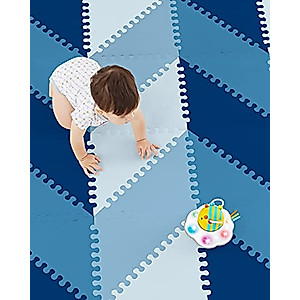 Skip Hop Baby Play Mat, Interlocking Foam Floor Tiles, 70" x 56", Playspot, Blue Ombre