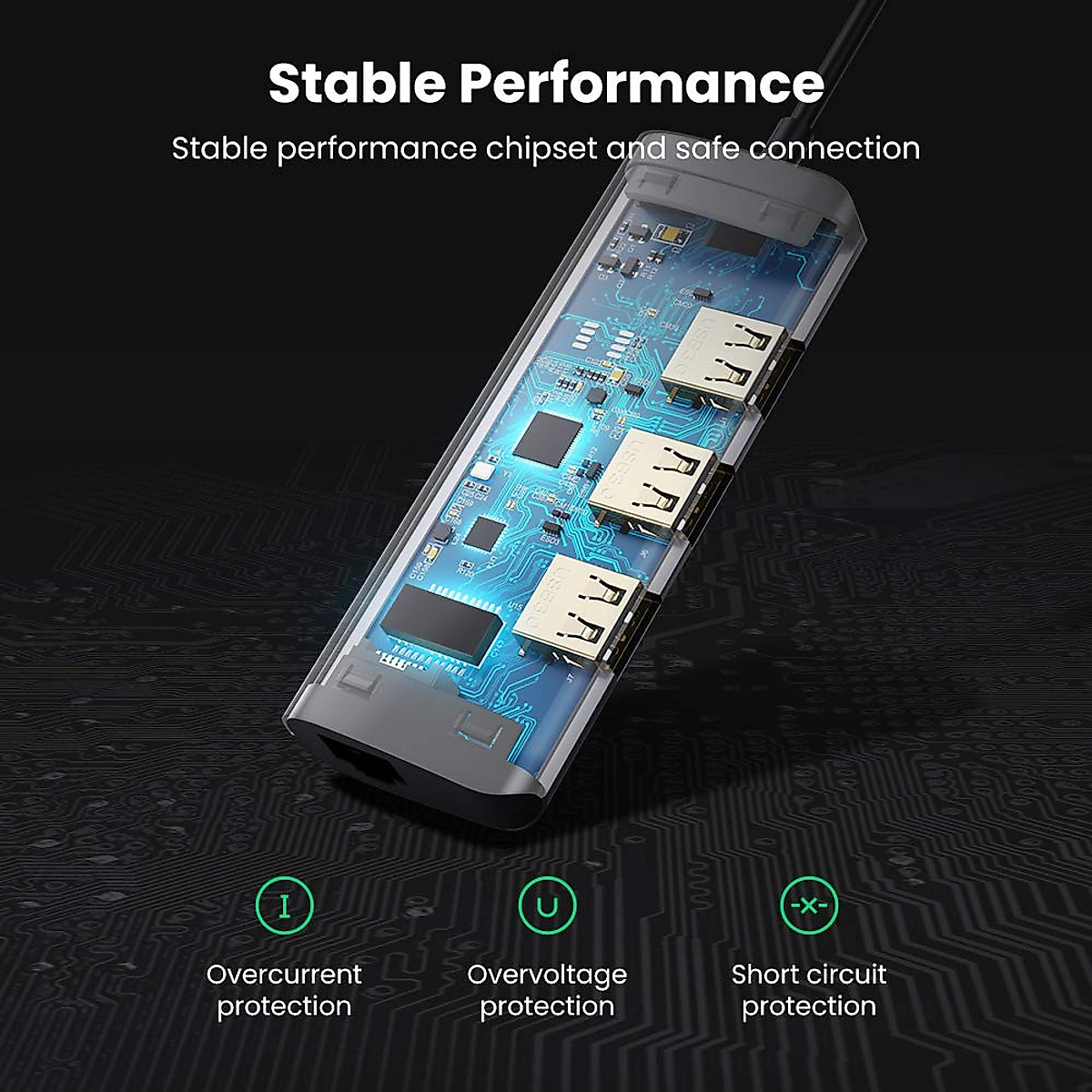 UGREEN USB C Hub Type C to 3 Port USB 3.0 Dock with Gigabit Ethernet Adapter Micro USB Power Compatible with MacBook Pro Air Mac Mini Dell XPS Chromebook Pixel Surface Book 2 Samsung S10 S9 Plus S8
