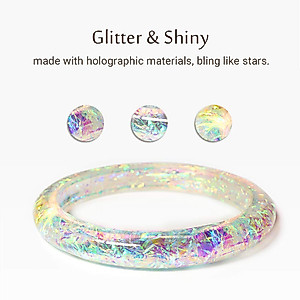 Mymazn Bangle Key Ring Bracelet for Women Wristlet Keychain Bracelets Holographic Circle Keyring for Wrist, Gift for Women Girls