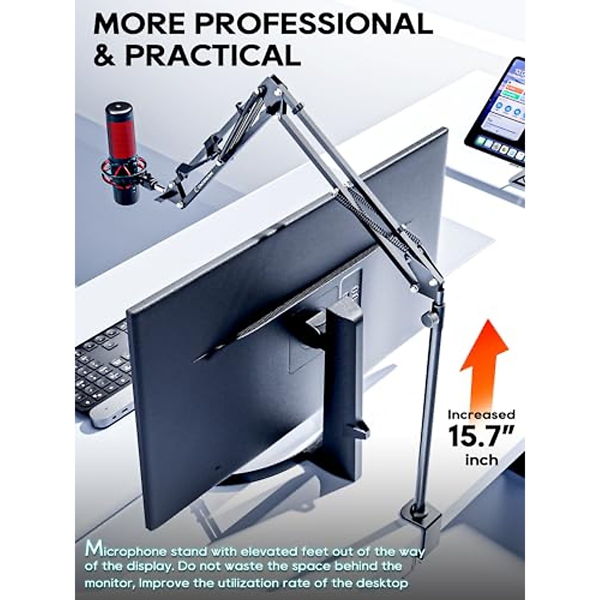 CACENCAN Boom Arm, 360° Rotatable Microphone Stand with Desk Mount, Foldable Desk Mic Arm with 3/8'' to 5/8'' Screw Adapter, Microphone Arm for Live Streaming, Gaming, Podcasting[Heightened Version]