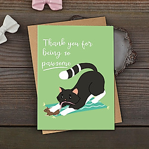 24 Funny Cats Thank You Cards With Envelopes & Stickers, Assorted Cats Pun Appreciation Cards for Kids Business Employee, Cute Cat Bulk Note Cards Stationery Box Set