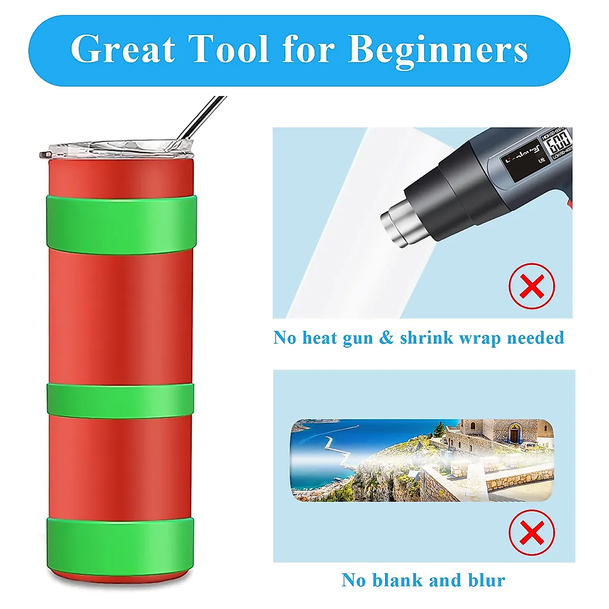 Sublimation Tumblers Silicone Bands Kit,Elastic Sublimation Blanks Ring Bands with Heat Resistant Gloves Tapes Press Parts Accessories for Cup Water Bottle Heat Skinny Tumbler