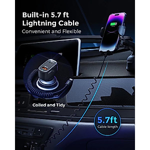 [Apple MFi Certified] iPhone Car Charger, Built-in 5.7FT Lightning Cable for iPhone 15/14/13/12/Max/XR/X/8/7/iPad, 71W 3-Ports PD30W Car Charging Adapter for Samsung Galaxy S23/S22/S21, Google Pixel