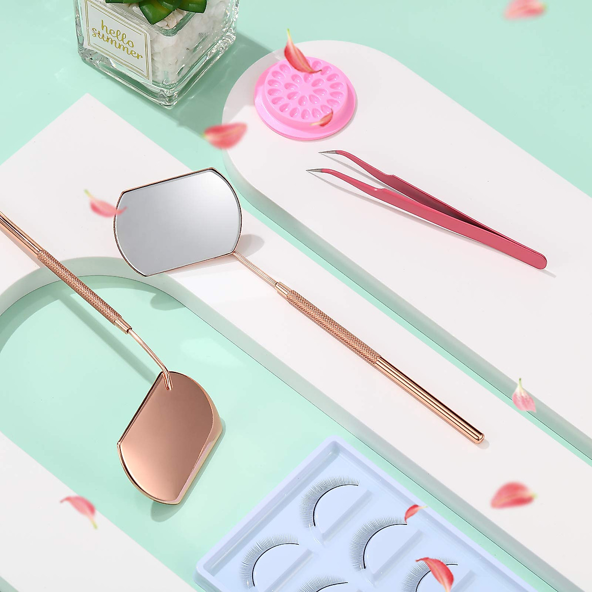 4 Pieces Mirror for Eyelash Lash Mirror for Eyelash Extensions Square Mirror Stainless Steel Eyelash Mirror Dental Mirror Lash Tools Beautiful Mirror