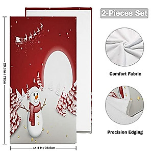 JSTEL Christmas Snowman Kitchen Towels Set of 2,Super Absorbent Dish Drying Towels Rectangle 28.3x14.4 inch Microfiber Kitchen Hand Towels Xmas Pattern