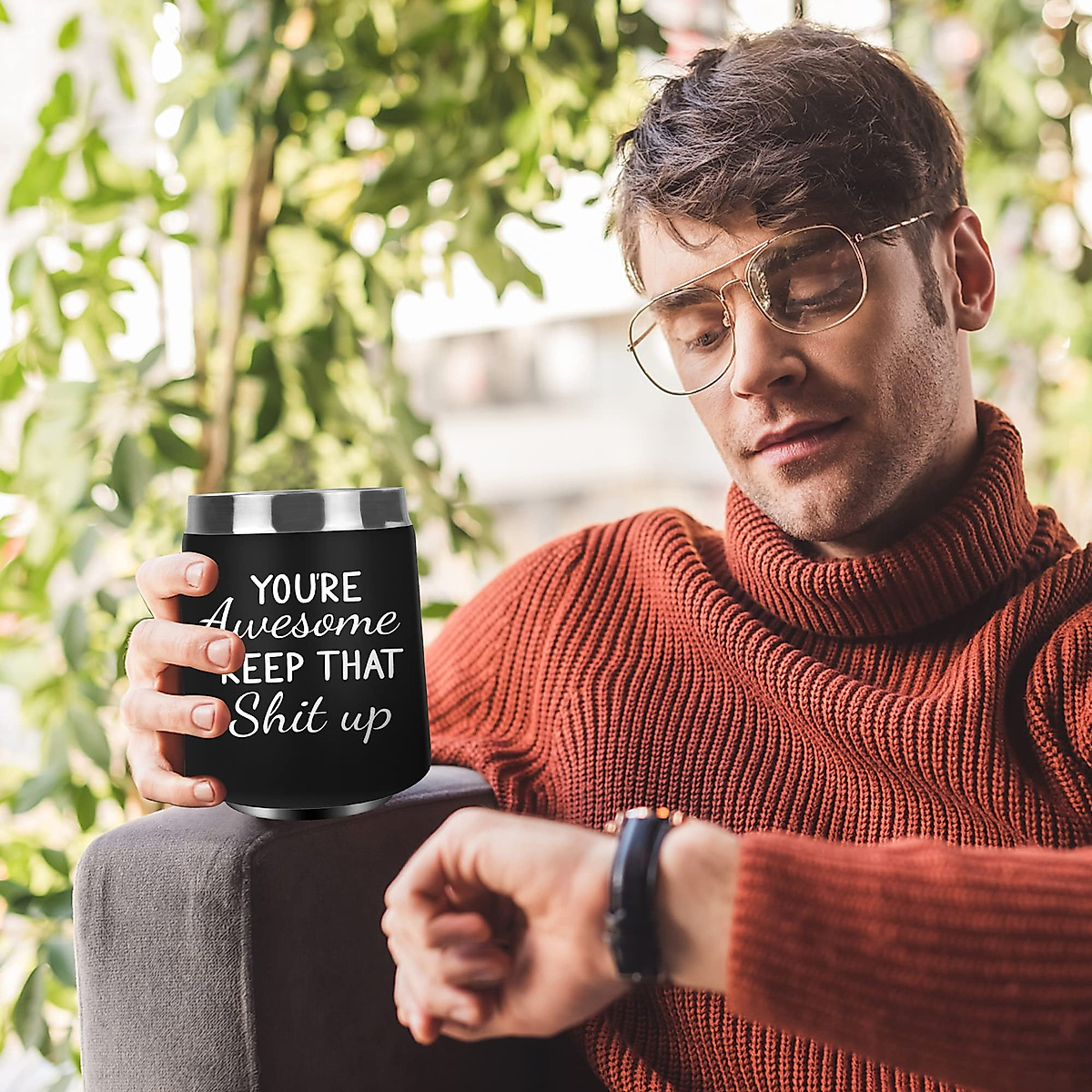 You're Awesome Keep That Shit Up Funny Whiskey Tumbler for Men or Women, Unique Festival, Thank you, Birthday Gifts for Men, Friends, Boyfriend, Coworker, Employee, Boss - 12oz Wine Tumbler Cup