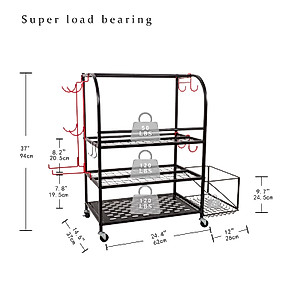 RM FOLD ART Weight Rack for Dumbbells, Yoga Mat Holder Dummbbells Rack for Kettlebells Foam Rollers and More Gym Accessories, Home Gym Equipment Storage Organizer with Wheels and Basket