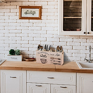 CBEYNCHOS Wooden Utensil Holder Cutlery Caddy,Flatware Organizers in Rustic Wood for Forks Spoons Knives Cooking Tools,Kitchen Table Decor for Party Bar Hotel and Home use