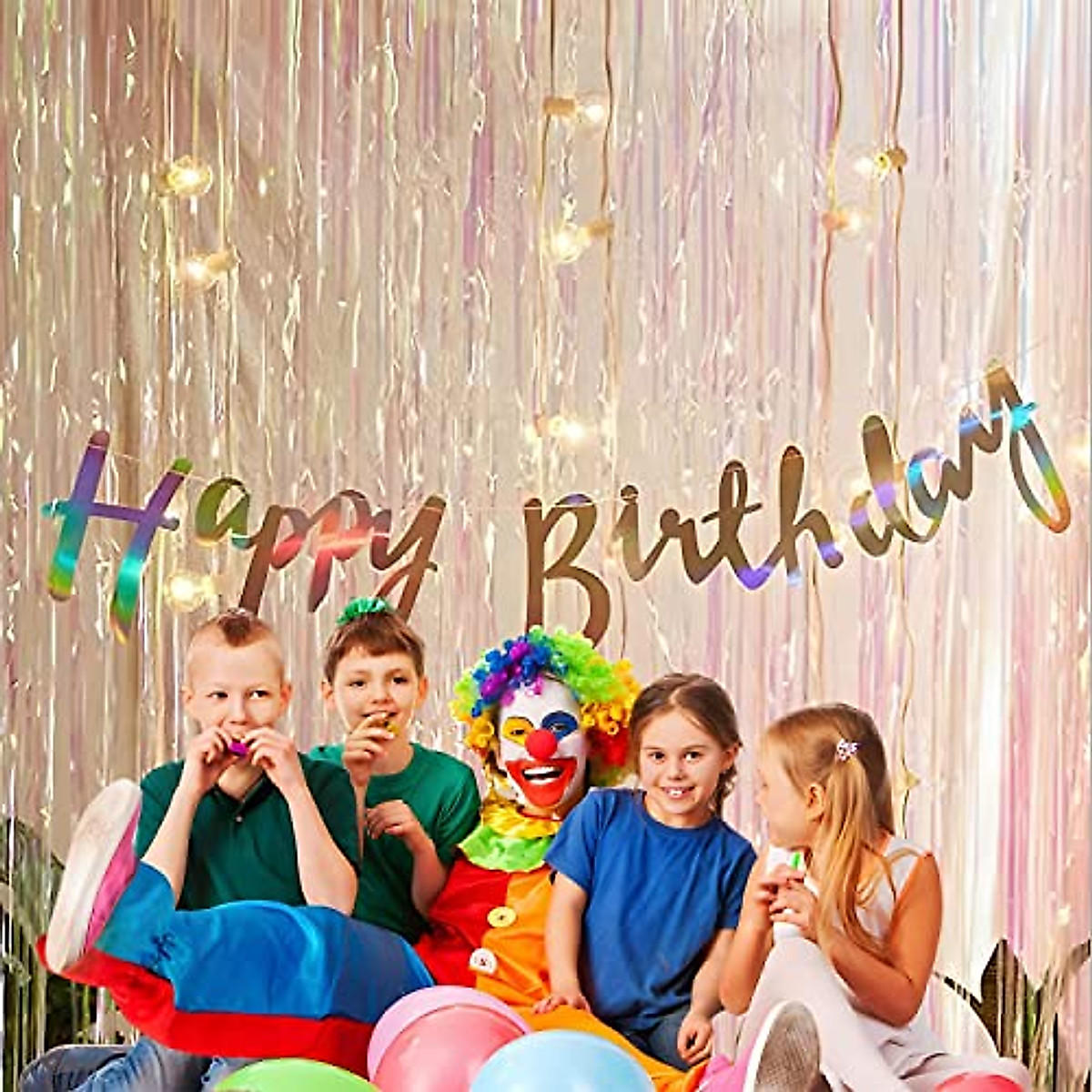 BRAVESHINE Party Decorations Iridescent Foil Fringe Backdrops - 2 Pack 3.2 x 6.5 ft Metallic Tinsel Photo Booth Pros Streamer Curtains for Birthday Wedding Graduation Christmas Holiday - Clear