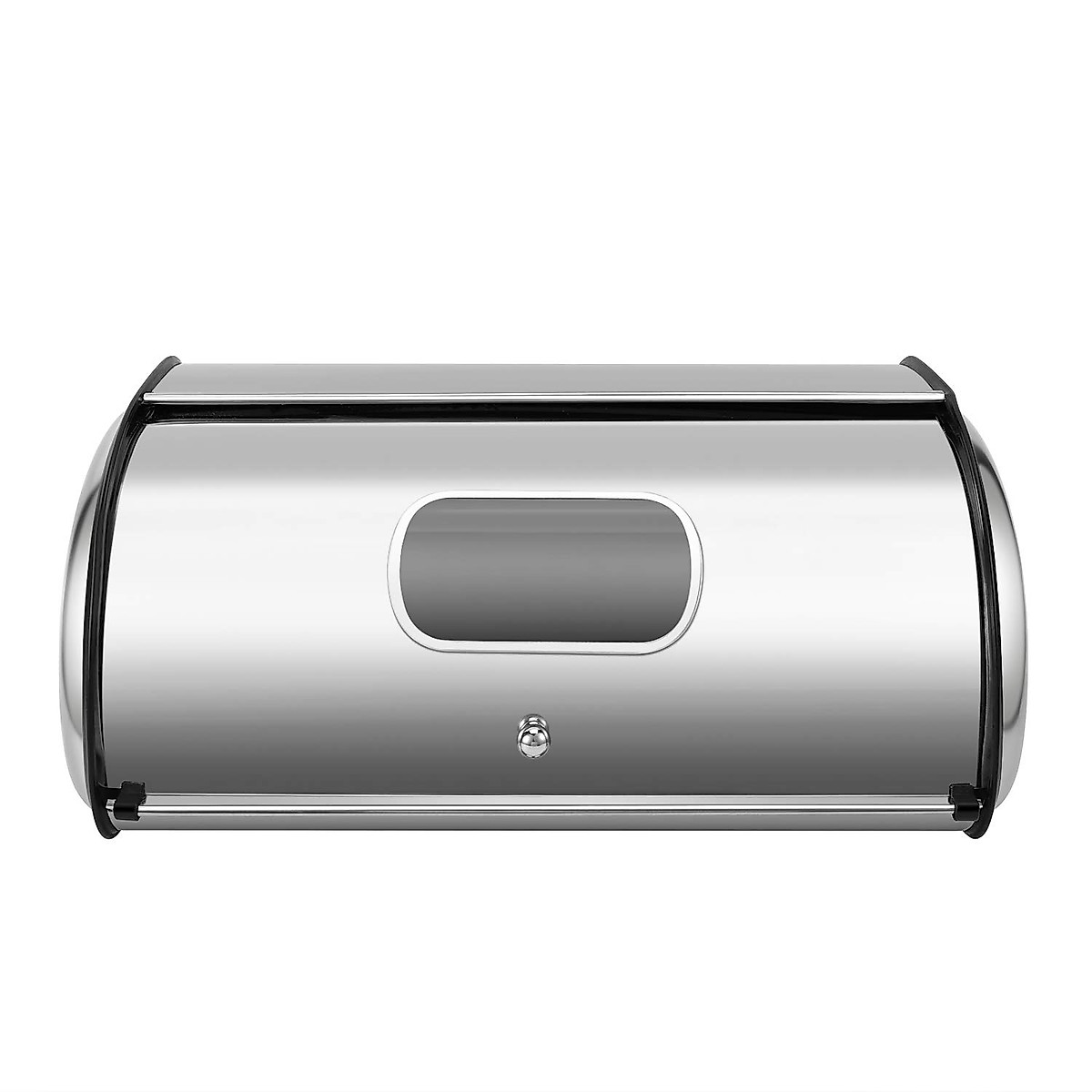 Flexzion Stainless Steel Bread Box for Kitchen Countertop (13 inch) Metal Bread Storage with Roll Up Lid & Front Window for Restaurant & Homemade Cakes, Buns, Pastries, Pancakes, Cookies