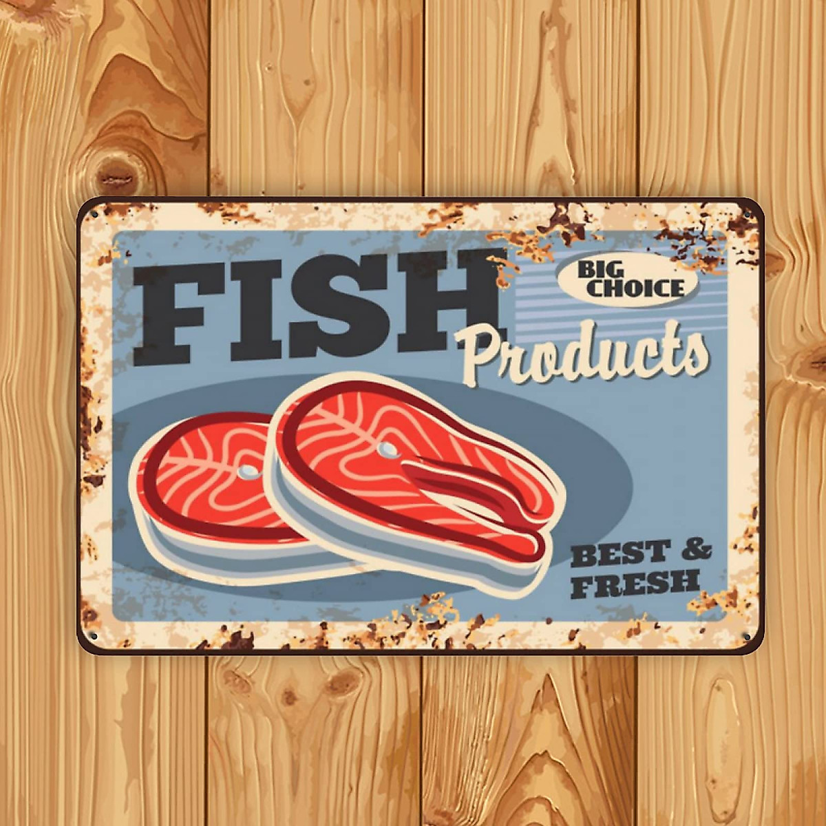 XYHX Iron Sheet Painting-Salmon Fish Rusty Metal Plate (1)(1)-Metal Tin Sign Retro Home Kitchen Office Garden Garage Wall Decor Tin Plaque 8x12inch zs