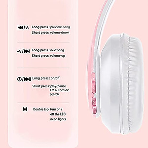 OONOL Kids Wireless Bluetooth Headphones, LED Light Over Ear Foldable Headphone with Microphone and Wired for Girls Women (Pink)