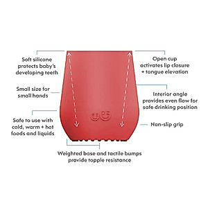 ezpz Tiny Collection Set (Coral) - 100% Silicone Cup, Spoon & Bowl with Built-in Placemat for First Foods + Baby Led Weaning + Purees - Designed by a Pediatric Feeding Specialist - 6 Months+