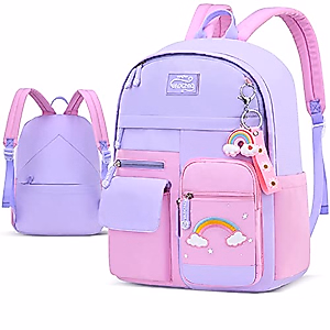 Rainbow Backpack for Girls Large Capacity Student School Bag Water Resistant Elementary Children Daypack