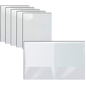 2 Pocket Glossy Laminated White Paper Folders, Letter Size, 25 Pack, White Paper Portfolios by Better Office Products, Box of 25 White Folders