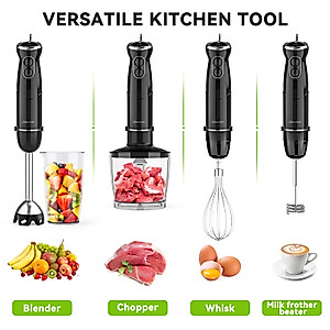 Immersion Blender Handheld, 800W Scratch Resistant Hand Blender, Abuler 5 in 1 Emulsifier Blender Mixer, BPA-Free 12 Speed Stick Blender, Beaker, Chopper, Whisk, Frother, for Soup, Sauce (Black)