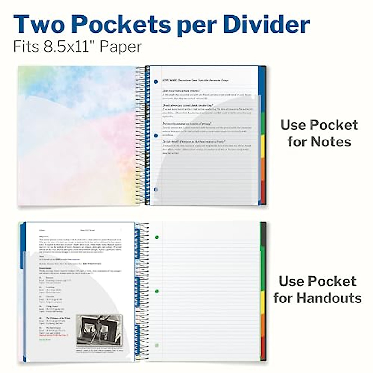CRANBURY 5-Subject Notebook College Ruled - 400 Pages (200 Sheets) Spiral Notebook 8.5 x 11 with Tabs, Pockets, Movable Dividers, Dual Poly Covers, School Supplies Multi Subject Notebook