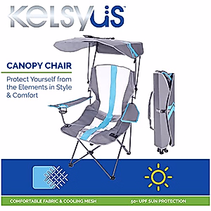 Kelsyus Original Foldable Canopy Chair for Camping, Tailgates, and Outdoor Events, Grey/Light Blue