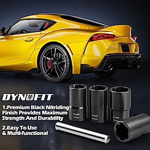 Dynofit 5-Piece Twist Socket Set 1/2" Drive Impact Extractor Tool for Removing Rust Deformation Peeling and Breaking Lug Nut/Wheel Bolt Metric 17mm 19mm 21mm 22mm with Drift Punch Nut Removal Bar