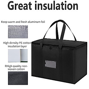 Insulated Food Delivery Bag Cooler Bags Insulated for Travel Pizza Delivery Bags for Cold and Hot Food Insulated Bags for Camping Black 1-Pack (12.5 * 8.5 * 10inch)