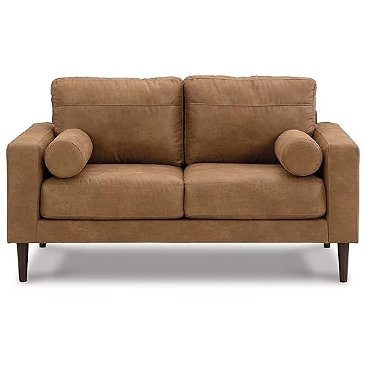 Signature Design by Ashley Telora Modern Faux Leather Loveseat with 2 Bolster Pillows, Dark Brown