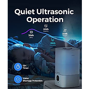 Aromacare Humidifiers for Bedroom, 2.5L Cool Mist Air Humidifier with Essential Oil Diffuser, Small Ultrasonic Top Fill for Baby Kids Plant, Auto Humidity, Auto Shut-Off (White)