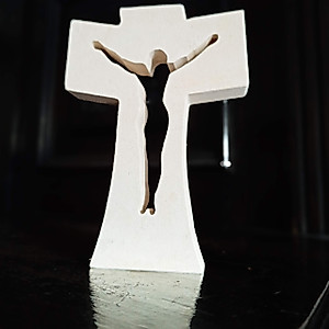 Stone Crucifix Cross Handmade In Italy - Free Standing or Hanging Ornament - Incl Gift Box & Blank Message Card - New Home Religious Christian Catholic Decoration Ornament Memorial